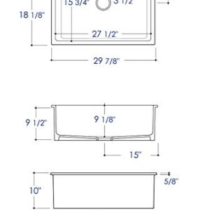 Alfi brand AB3018UD-W Kitchen Sink, White, 29.88"L x 18.13"W x 10"H