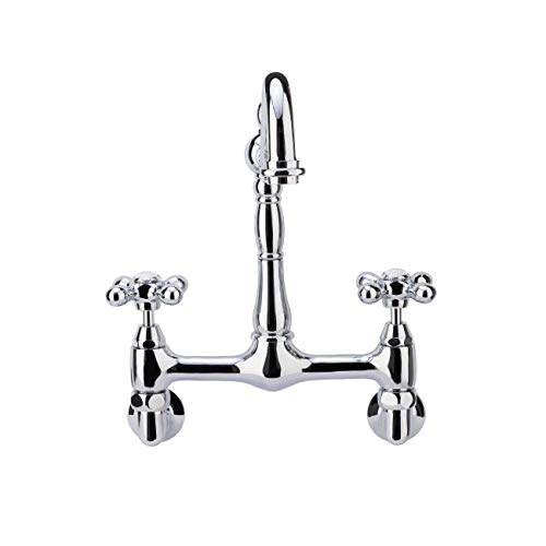 Vintage Tub & Bath Wall Mounted Bridge Kitchen Faucet - Metal Cross Handles