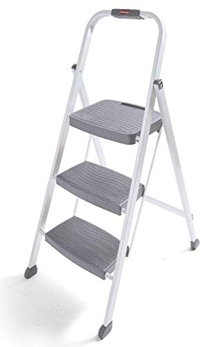 Rubbermaid 3-Step Steel Ladder, Folding Step Stool with Hand Grip and Non-Slip Feet, White, Tested to ANSI US Safety Standards, No Assembly Required (Amazon Exclusive)