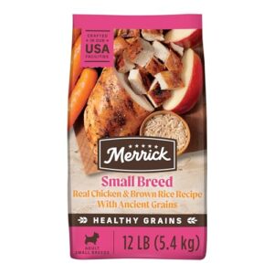 merrick healthy grains premium dry dog food for small dogs, wholesome and natural kibble, small breed recipe - 12.0 lb. bag