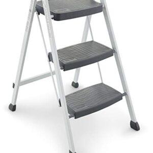 Rubbermaid 3-Step Steel Ladder, Folding Step Stool with Hand Grip and Non-Slip Feet, White, Tested to ANSI US Safety Standards, No Assembly Required (Amazon Exclusive)