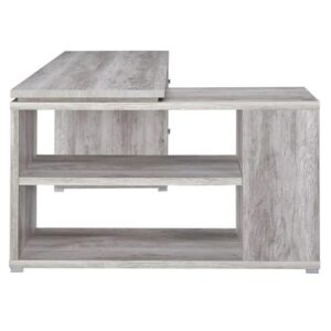 Pemberly Row L Shape Corner Storage Desk in Grey Driftwood, Letter/Legal File, 5 Bookshelves