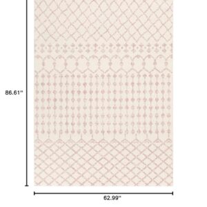 Hauteloom Glentana Moroccan Farmhouse Traditional Trellis Living Room Bedroom Area Rug - Bohemian Aztec Tribal Carpet - Light Pink, Beige, Cream, Blush - 5'3" x 7'3" (5x7)