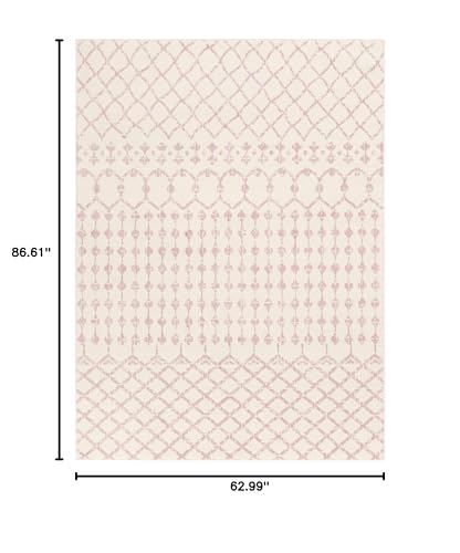 Hauteloom Glentana Moroccan Farmhouse Traditional Trellis Living Room Bedroom Area Rug - Bohemian Aztec Tribal Carpet - Light Pink, Beige, Cream, Blush - 5'3" x 7'3" (5x7)