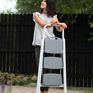 Rubbermaid 3-Step Steel Ladder, Folding Step Stool with Hand Grip and Non-Slip Feet, White, Tested to ANSI US Safety Standards, No Assembly Required (Amazon Exclusive)