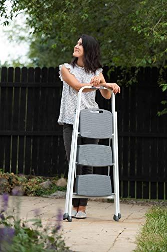 Rubbermaid 3-Step Steel Ladder, Folding Step Stool with Hand Grip and Non-Slip Feet, White, Tested to ANSI US Safety Standards, No Assembly Required (Amazon Exclusive)