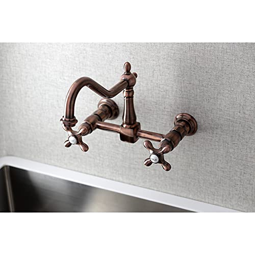 Kingston Brass KS124AXAC Heritage Bridge Kitchen Faucet, Antique Copper