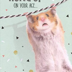 Designer Greetings Hamster Holding onto String : Hung Up On Age Funny/Humorous Birthday Card