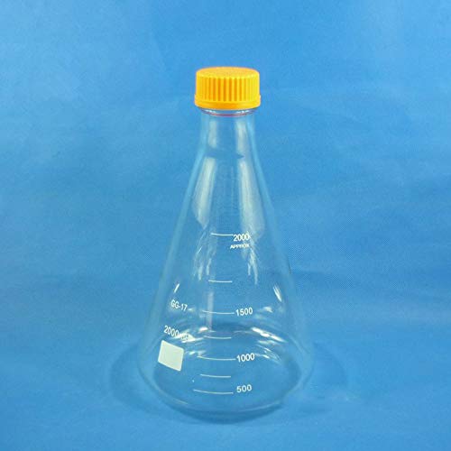 DONLAB 2000ml Thread Erlenmeyer Flask Reagent Bottle with Screw GL45 Cap Graduated Conical Borosilicate Lab Glass