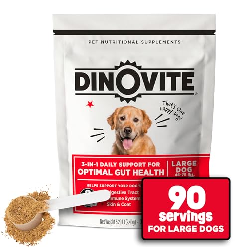 Dinovite Probiotics for Dogs – Promotes Healthy Skin & Coat with Omega 3 for Dogs, Tackles Hot Spots, Supports Digestion & Gut Health – 90 Day Supply for Large Dogs, 45+ lbs