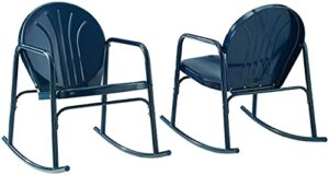 crosley furniture griffith retro metal outdoor rocking chairs, set of 2, for porch, deck, balcony, backyard, navy gloss