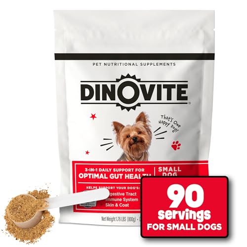 Dinovite Dog Probiotics for Yeast, Itchy Skin and Itchy Ears - Daily Skin & Coat, Digestive, and Immune Support for Small Dogs 1-18lbs – 90-Day Supply, Omega 3 Fatty Acids, Essential Pre & Probiotics