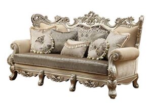 acme ranita sofa,tan fabric, champagne wood trim