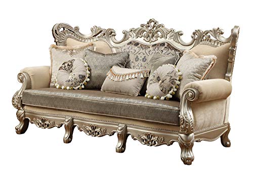 Acme Ranita Sofa,Tan Fabric, Champagne Wood Trim