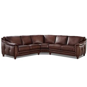 hydeline belfast top grain leather symmertrical sectional, caramel brown, feather down, memory foam and springs seating