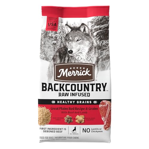 Merrick Backcountry Healthy Grains Kibble With Freeze Dried Raw Pieces, Great Plains Red Meat Recipe Dog Food - 4.0 lb. Bag