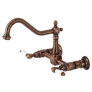 kingston brass ks124plac heritage bridge kitchen faucet, antique copper