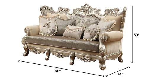 Acme Ranita Sofa,Tan Fabric, Champagne Wood Trim