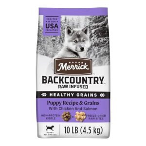 merrick backcountry healthy grains premium dry puppy food, kibble with freeze dried raw pieces, chicken - 10.0 lb. bag