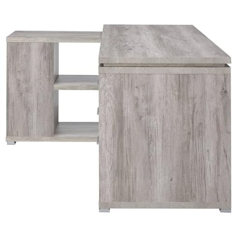 Pemberly Row L Shape Corner Storage Desk in Grey Driftwood, Letter/Legal File, 5 Bookshelves