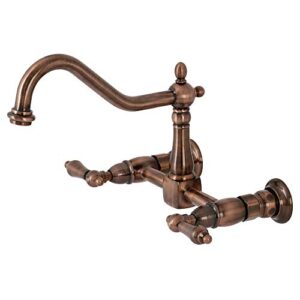 kingston brass ks124alac heritage bridge kitchen faucet, antique copper