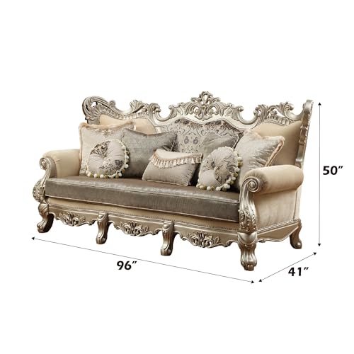 Acme Ranita Sofa,Tan Fabric, Champagne Wood Trim