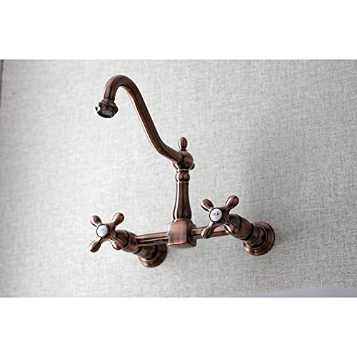 Kingston Brass KS124AXAC Heritage Bridge Kitchen Faucet, Antique Copper