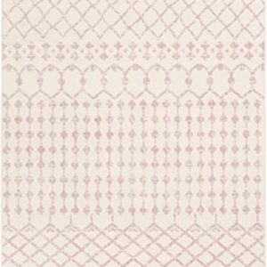 Hauteloom Glentana Moroccan Farmhouse Traditional Trellis Living Room Bedroom Area Rug - Bohemian Aztec Tribal Carpet - Light Pink, Beige, Cream, Blush - 5'3" x 7'3" (5x7)