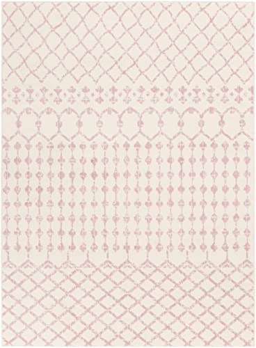 Hauteloom Glentana Moroccan Farmhouse Traditional Trellis Living Room Bedroom Area Rug - Bohemian Aztec Tribal Carpet - Light Pink, Beige, Cream, Blush - 5'3" x 7'3" (5x7)