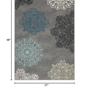 Antep Rugs Alfombras Modern Floral 2x4 Non-Skid (Non-Slip) Low Profile Pile Rubber Backing Kitchen Area Rugs (Gray, 2'3" x 4')