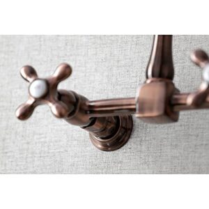 Kingston Brass KS124AXAC Heritage Bridge Kitchen Faucet, Antique Copper