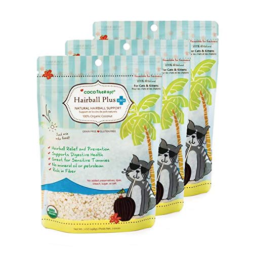 CocoTherapy 3 Pack of Hairball Plus Fiber Cat Food Topper, 7 Ounces Each, USDA Organic