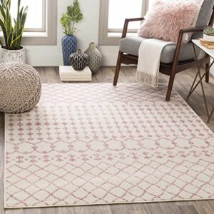 hauteloom glentana moroccan farmhouse traditional trellis living room bedroom area rug - bohemian aztec tribal carpet - light pink, beige, cream, blush - 5'3" x 7'3" (5x7)