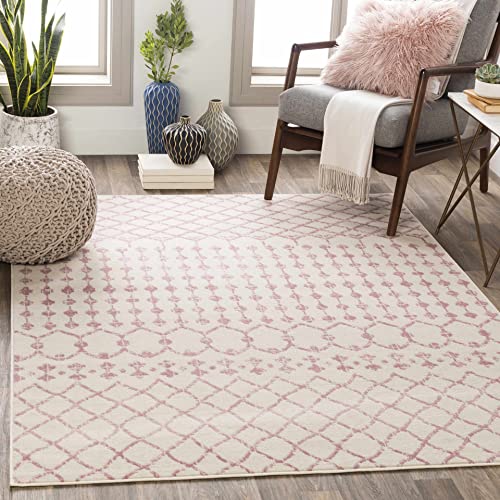 Hauteloom Glentana Moroccan Farmhouse Traditional Trellis Living Room Bedroom Area Rug - Bohemian Aztec Tribal Carpet - Light Pink, Beige, Cream, Blush - 5'3" x 7'3" (5x7)