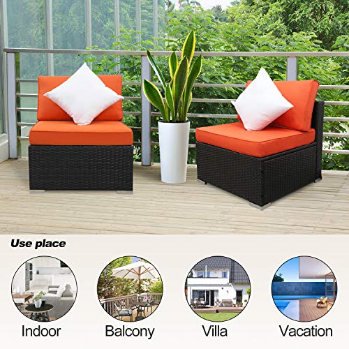 Excited Work PE Wicker Outdoor Loveseat 2 Pcs Patio Couch with Washable Cushion and 2 Pillow,Sectional Furniture Conversation Set（Orange）