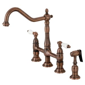 kingston brass ks127plbsac heritage bridge kitchen faucet, antique copper