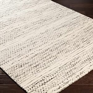 Hauteloom Williford Boho Hand Woven Wool Natural Fiber Soft Area Rug for Living Room, Bedroom, Dining Room- Traditional Farmhouse High Pile Braided Carpet - Black, Cream, Beige - 2' x 3'