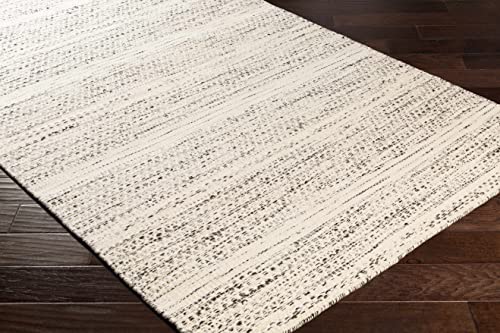 Hauteloom Williford Boho Hand Woven Wool Natural Fiber Soft Area Rug for Living Room, Bedroom, Dining Room- Traditional Farmhouse High Pile Braided Carpet - Black, Cream, Beige - 2' x 3'