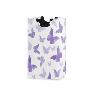 kids cute laundry hamper with handles-collapsible fabric laundry bakset dirty clothes hamper for girl boy,watercolor purple butterflies