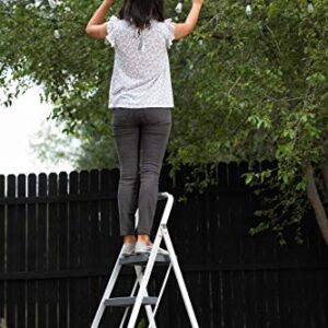 Rubbermaid 3-Step Steel Ladder, Folding Step Stool with Hand Grip and Non-Slip Feet, White, Tested to ANSI US Safety Standards, No Assembly Required (Amazon Exclusive)