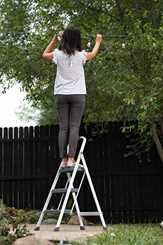 Rubbermaid 3-Step Steel Ladder, Folding Step Stool with Hand Grip and Non-Slip Feet, White, Tested to ANSI US Safety Standards, No Assembly Required (Amazon Exclusive)