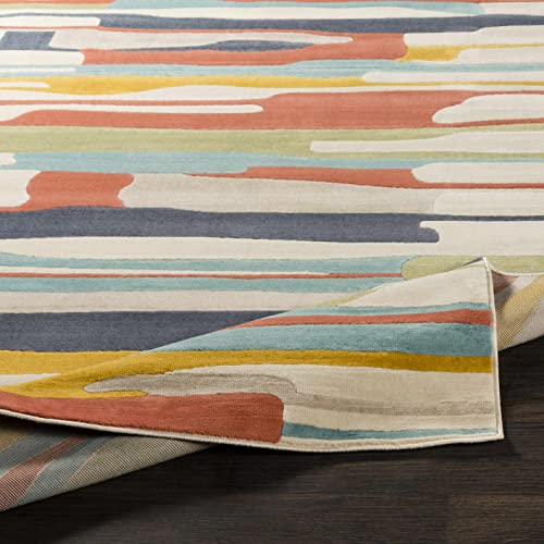 Hauteloom Southfields Modern Farmhouse Contemporary Door Mat Multicolor Small Area Rug - Colorful Rainbow Striped Modern Rug Carpet - Red, Yellow, Blue, Green - 2' x 3'