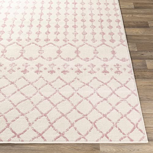 Hauteloom Glentana Moroccan Farmhouse Traditional Trellis Living Room Bedroom Area Rug - Bohemian Aztec Tribal Carpet - Light Pink, Beige, Cream, Blush - 5'3" x 7'3" (5x7)