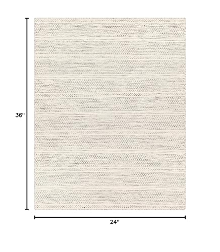 Hauteloom Williford Boho Hand Woven Wool Natural Fiber Soft Area Rug for Living Room, Bedroom, Dining Room- Traditional Farmhouse High Pile Braided Carpet - Black, Cream, Beige - 2' x 3'