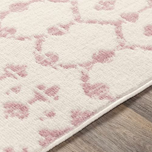 Hauteloom Glentana Moroccan Farmhouse Traditional Trellis Living Room Bedroom Area Rug - Bohemian Aztec Tribal Carpet - Light Pink, Beige, Cream, Blush - 5'3" x 7'3" (5x7)