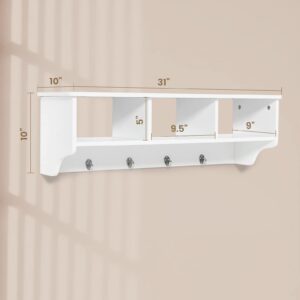 Casart Hanging Shelf Wall Mounted Storage Cabinets W/Hooks for Bedroom, Living Room and Entryway (White)