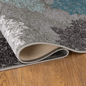 Antep Rugs Alfombras Modern Floral 2x4 Non-Skid (Non-Slip) Low Profile Pile Rubber Backing Kitchen Area Rugs (Gray, 2'3" x 4')