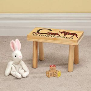 Fox Valley Traders Personalized Children's Step Stool, Natural Wood, Buffalo Plaid Design with Custom Name