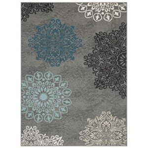 antep rugs alfombras modern floral 2x4 non-skid (non-slip) low profile pile rubber backing kitchen area rugs (gray, 2'3" x 4')