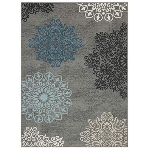 Antep Rugs Alfombras Modern Floral 2x4 Non-Skid (Non-Slip) Low Profile Pile Rubber Backing Kitchen Area Rugs (Gray, 2'3" x 4')